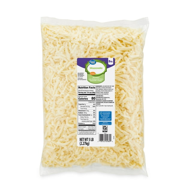 Great Value Low-Moisture Part-Skim Mozzarella Shredded Cheese, 5 lb ...