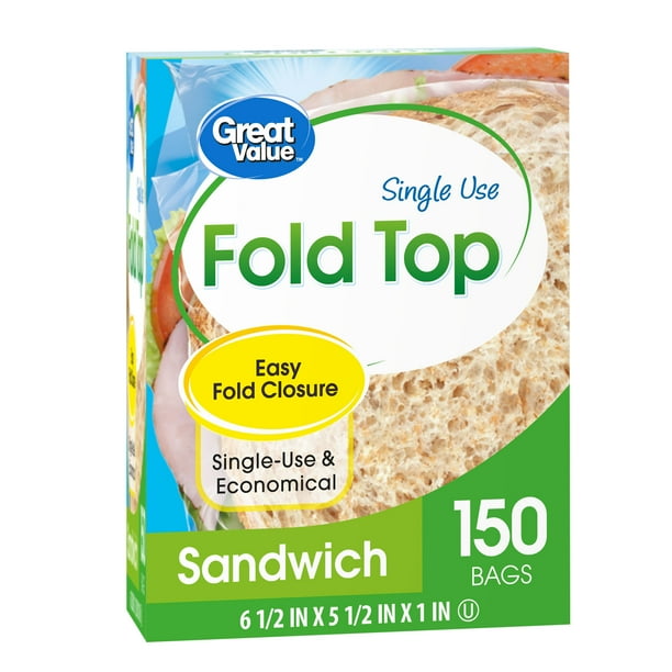 Great Value Single Use Fold Top Sandwich Bags, 150 count - Walmart ...