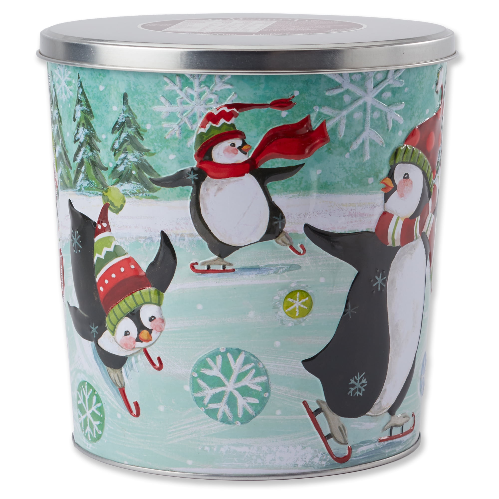 Great Value Skating Penguins Popcorn Tin, Caramel, Butter and Cheese ...