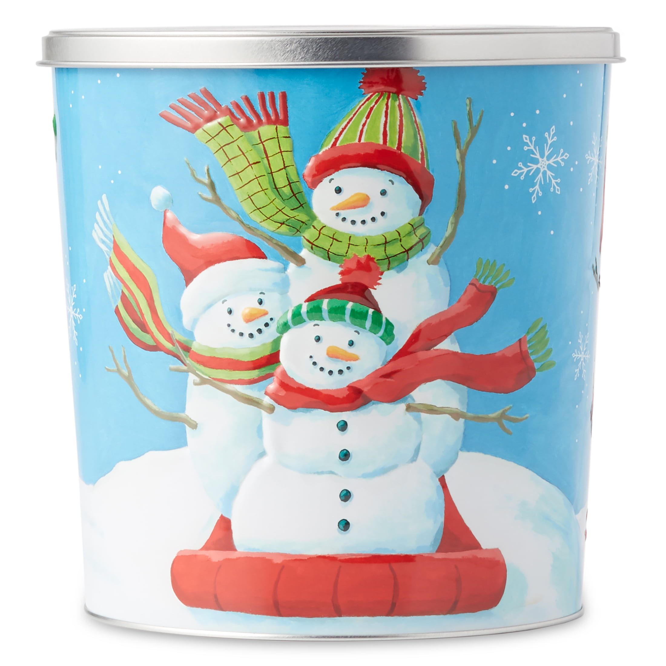 Great Value Sledding Snowmen Popcorn Tin 18 oz - Walmart.com