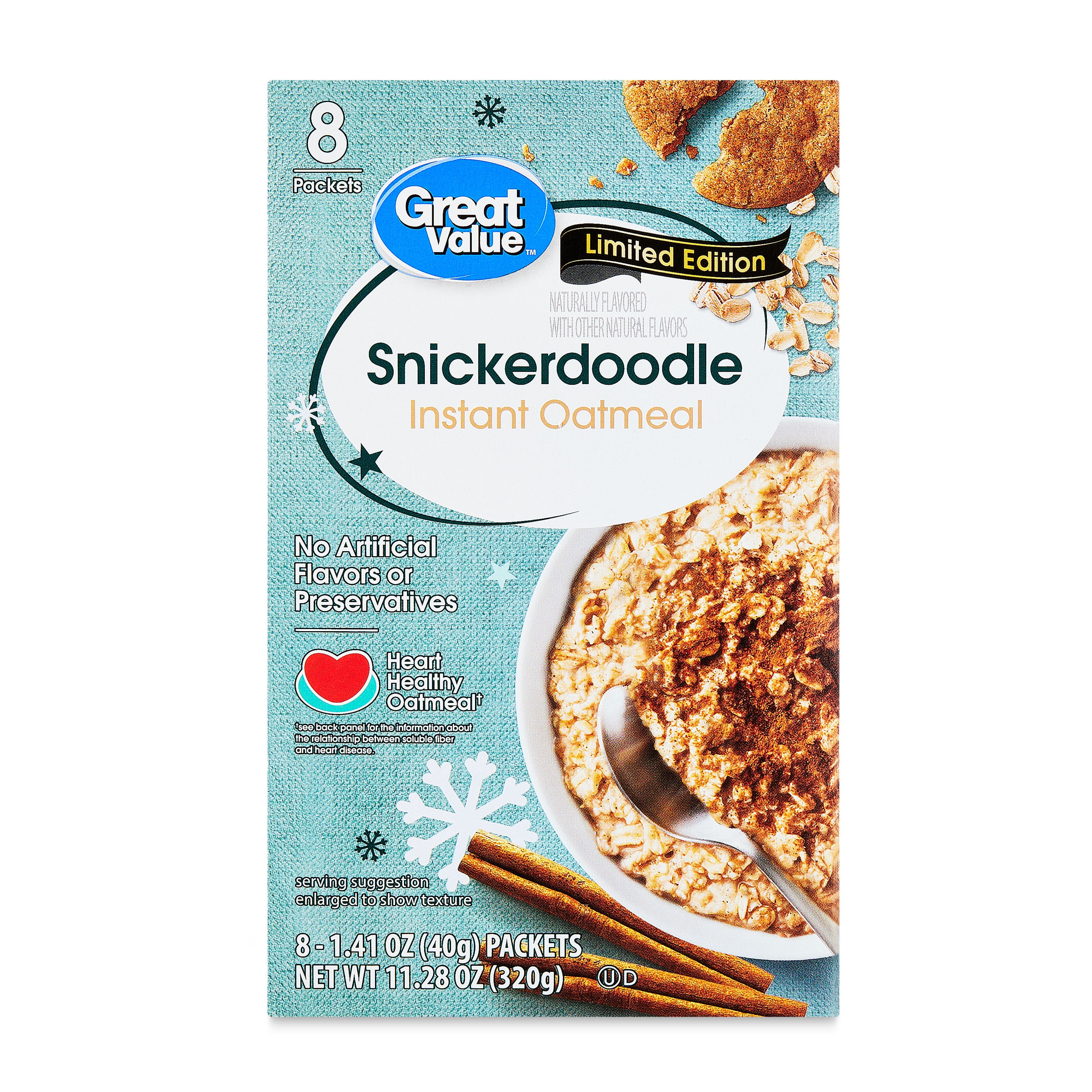 Great Value Snickerdoodle Instant Oatmeal 1.41 oz Packets 8 Count ...