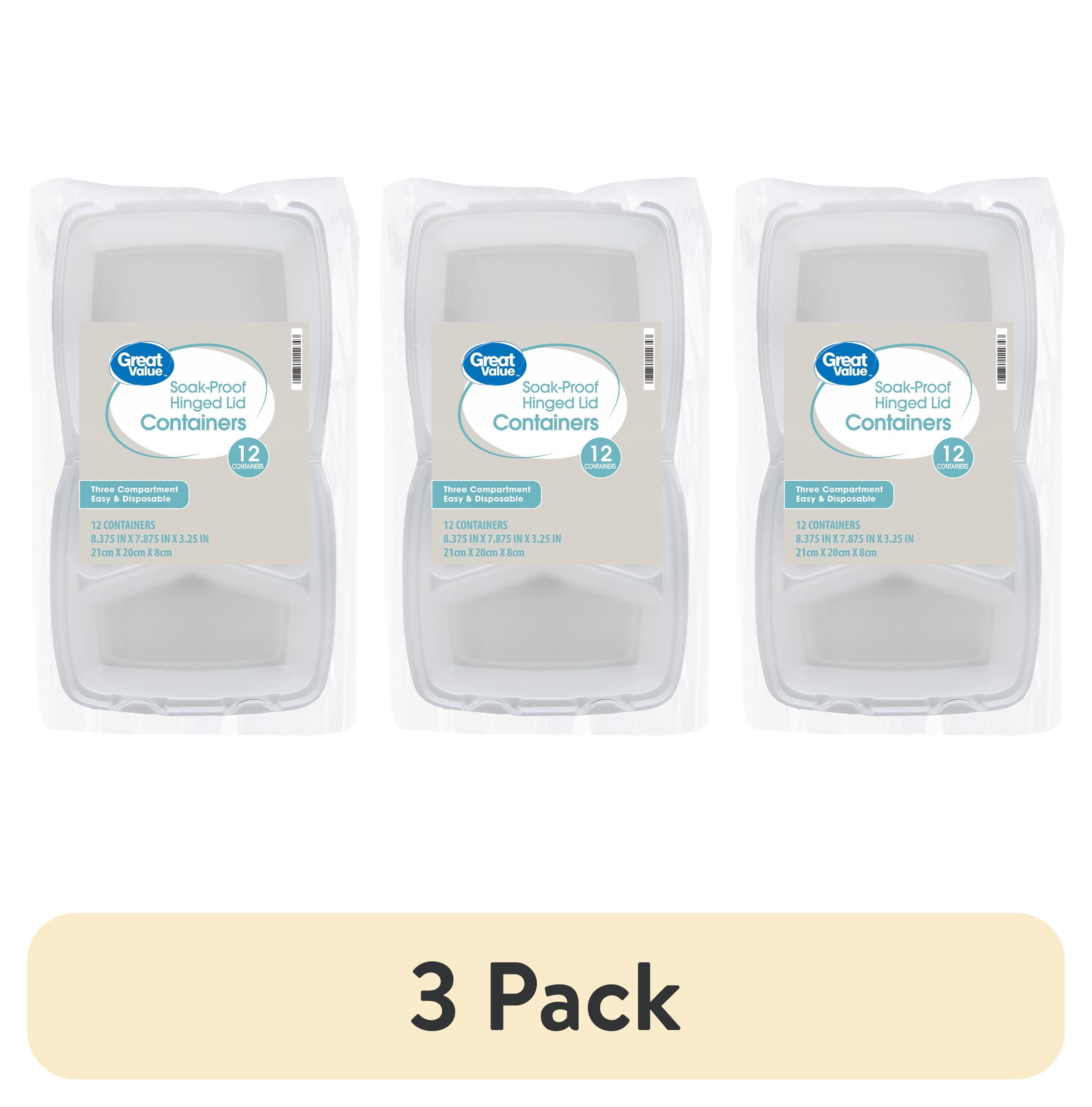 (3 pack) Great Value Soak-Proof 3-Compartment Foam Hinged Lid ...