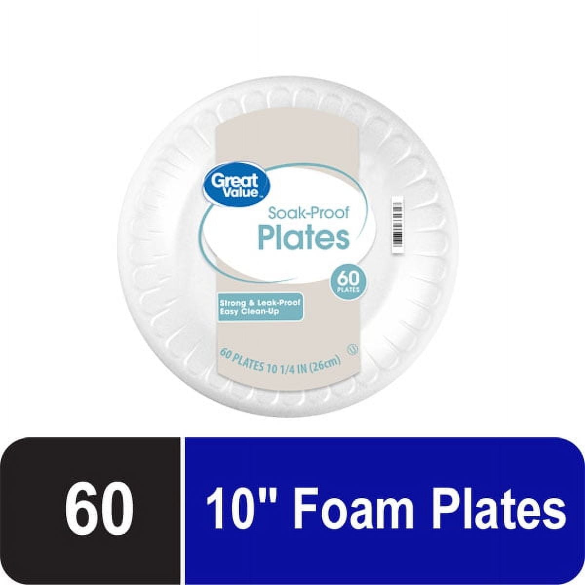 Great Value Soak-Proof Disposable Round Foam Plates, 10 in, 60 Count ...
