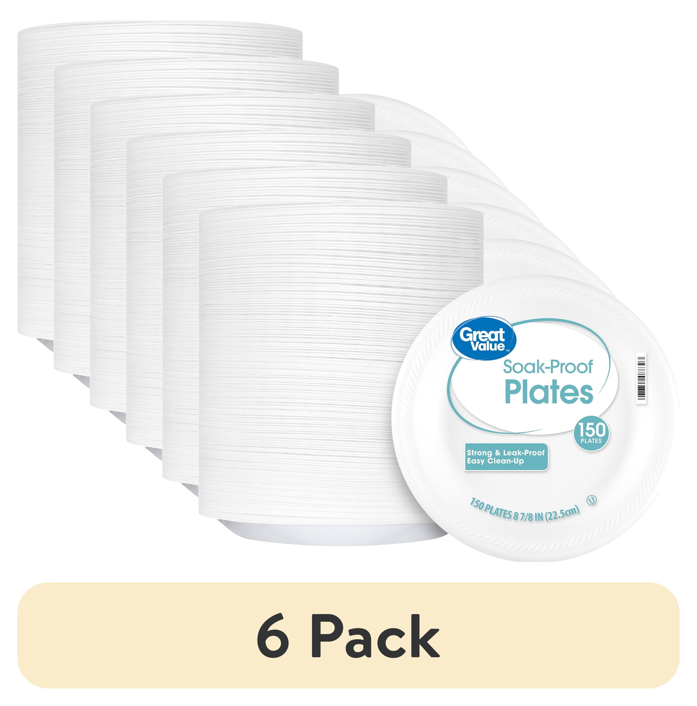 (6 pack) Great Value Soak Proof Foam Foam Plates, White, 9 in, 150 ...