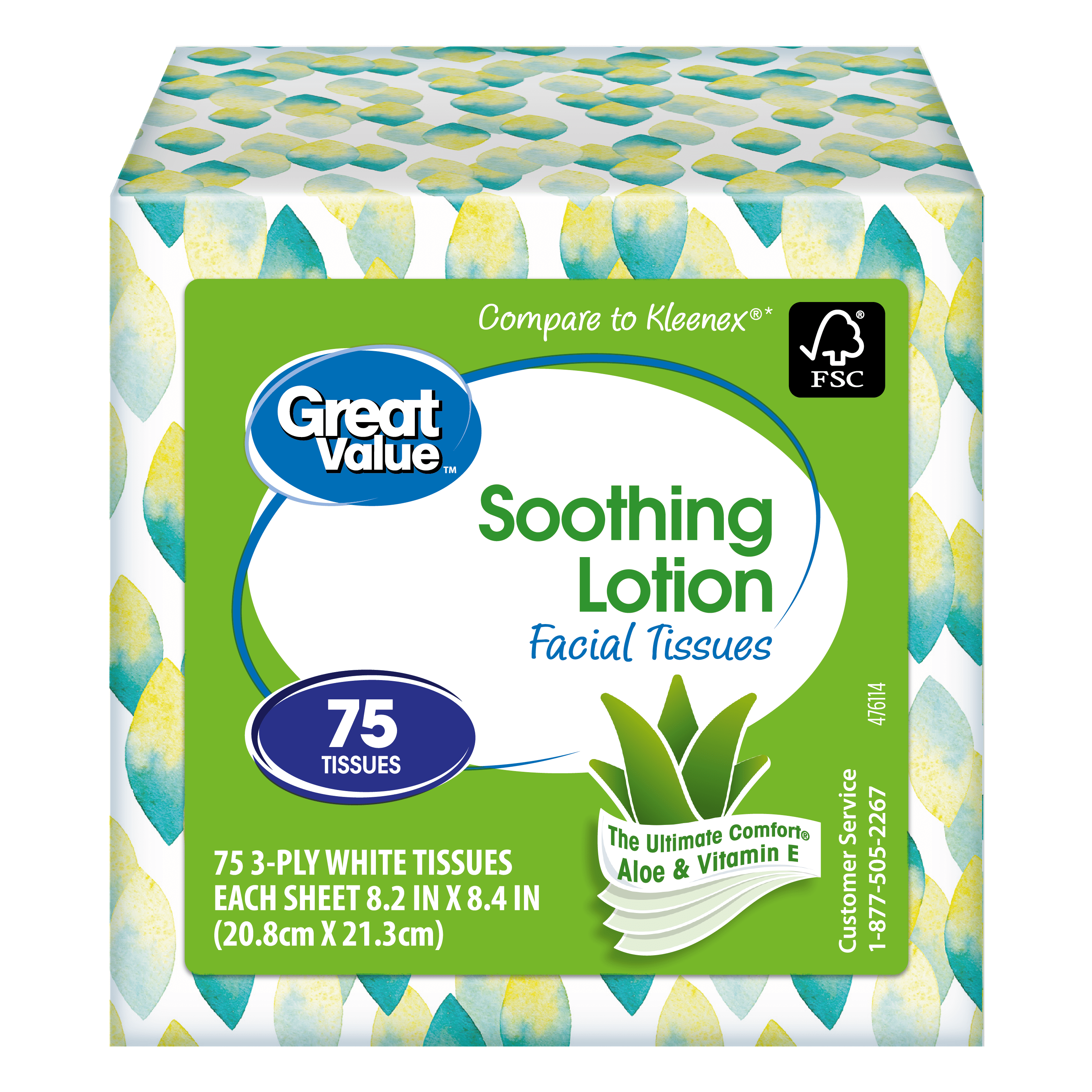 Great Value Soothing Lotion Facial Tissues, 3-Ply, 1 Cube Carton (75 ...