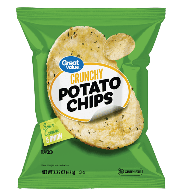 Great Value Sour Cream & Onion Flavored Potato Chips, 1.75oz, P65 ...