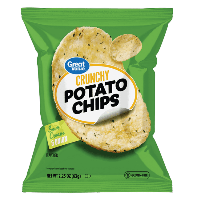 Great Value Sour Cream & Onion FlavorED Potato Chips, 1.75oz, P65 ...