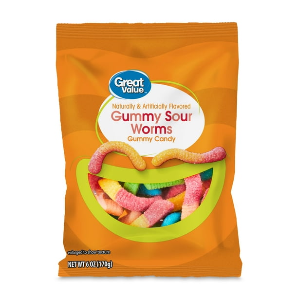 Great Value Sour Gummy Worms Chewy Candy, 6 oz - Walmart Business Supplies