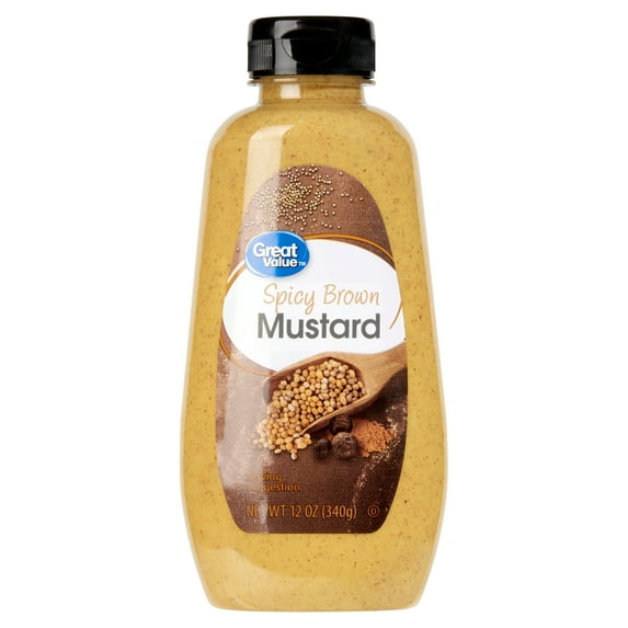 Great Value Spicy Brown Mustard, 12 oz Condiment Kosher Easy-Squeeze ...