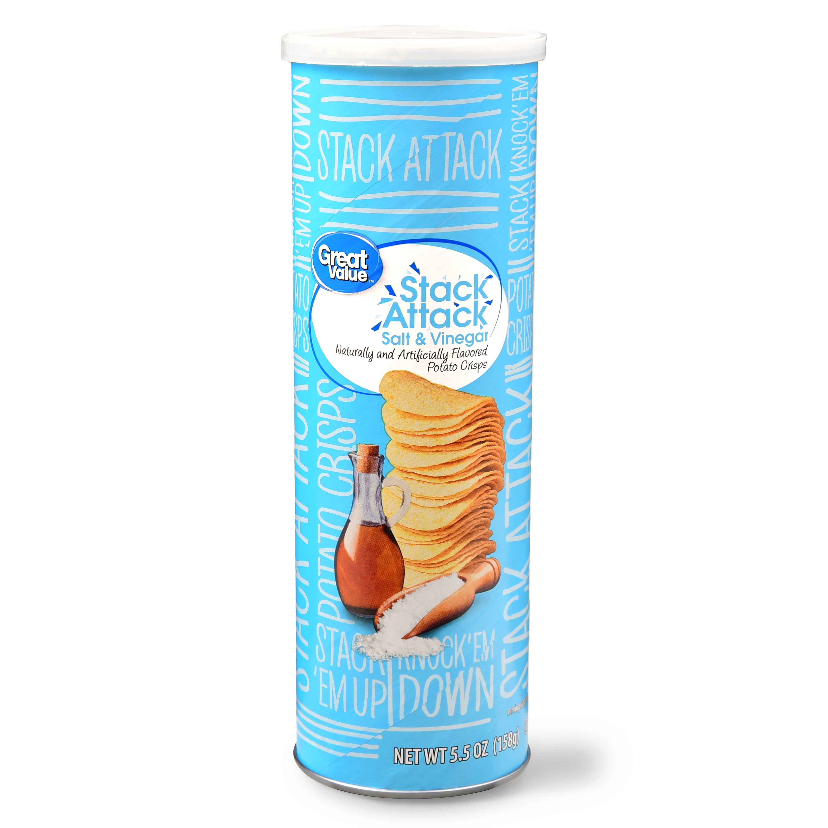 Great Value Stack Attack Salt & Vinegar Potato Crisps, 5.5 oz - Walmart ...
