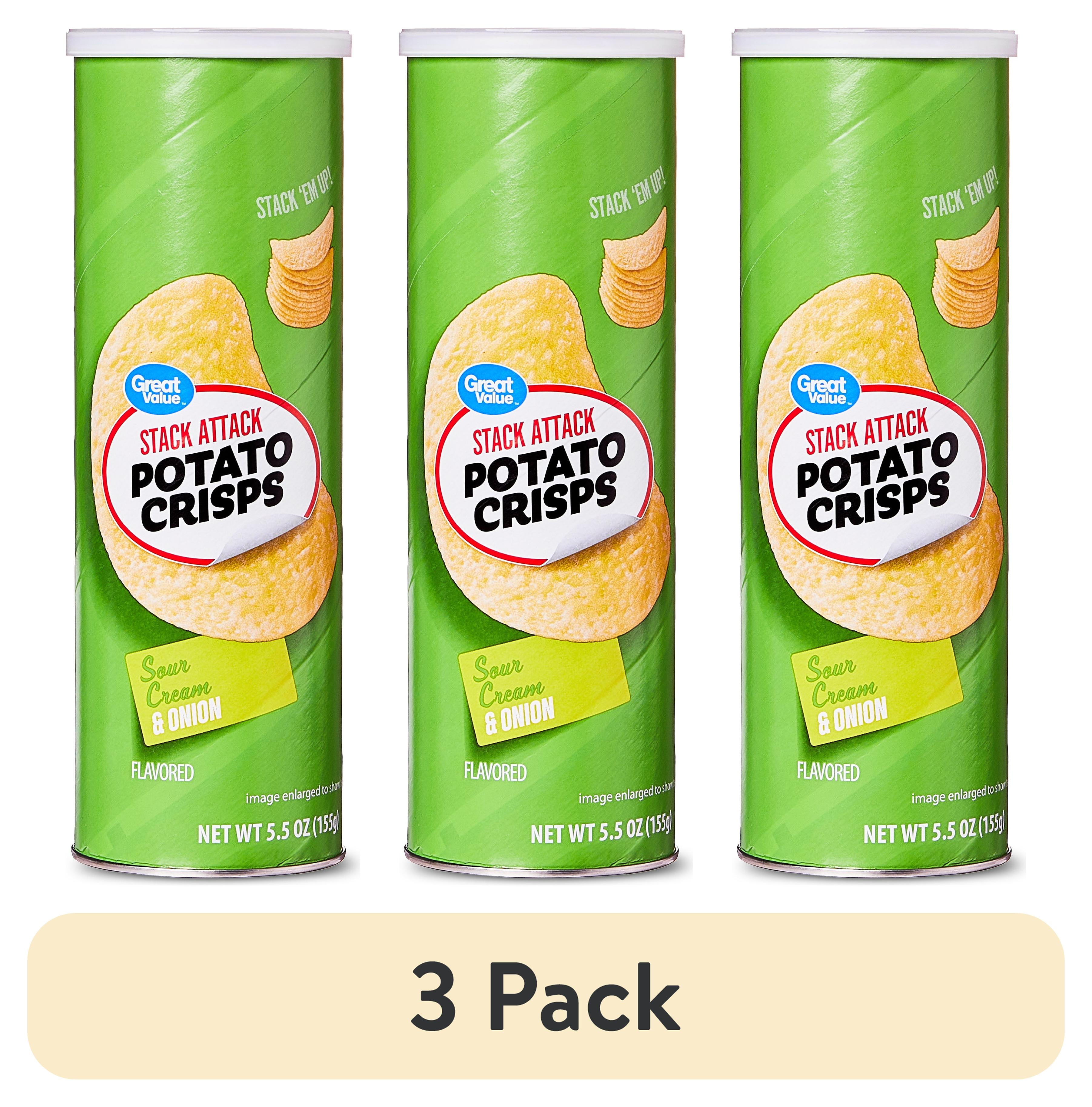 (3 pack) Great Value Stack Attack Sour Cream and Onion Potato Crisps, 5 ...