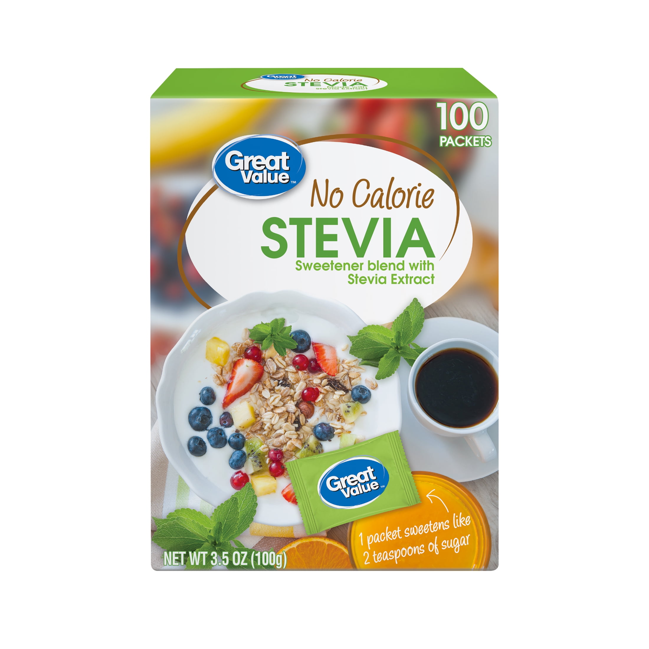 Great Value No Calorie Stevia, Sweetener Blend with Stevia Extract, 100 ...