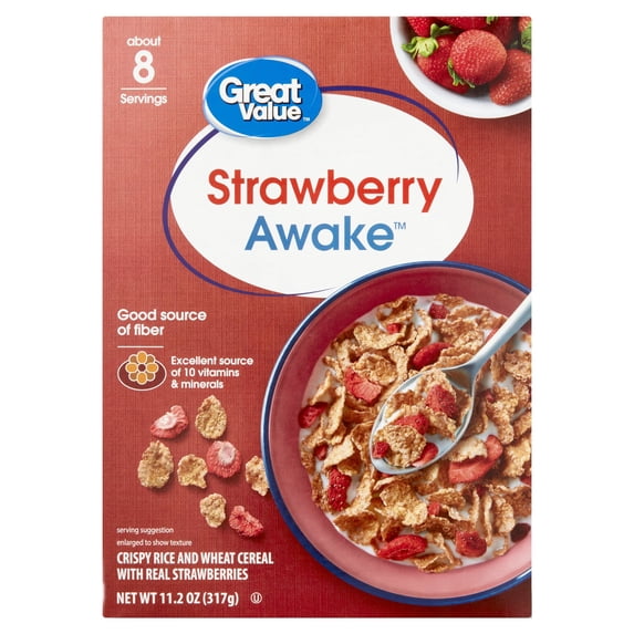 Great Value Strawberry Awake Breakfast Cereal, 11.2 oz with whole grain ...