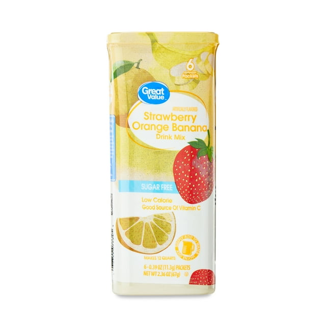 Great Value Strawberry Orange Banana Drink Mix Powder, 0.4 oz, 6 Count ...
