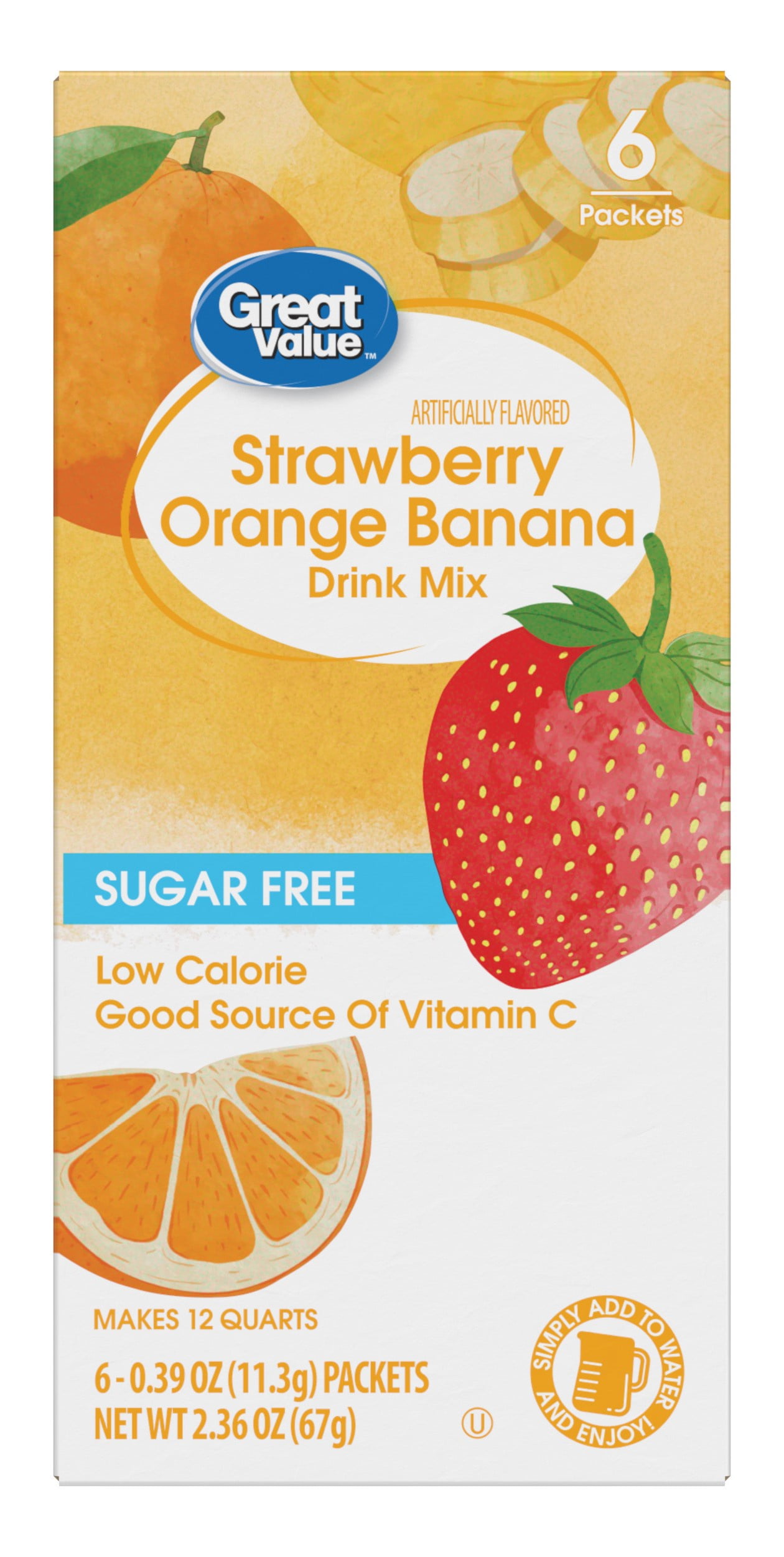 Great Value Strawberry Orange Banana Drink Mix Powder, 0.4 oz, 6 Count ...
