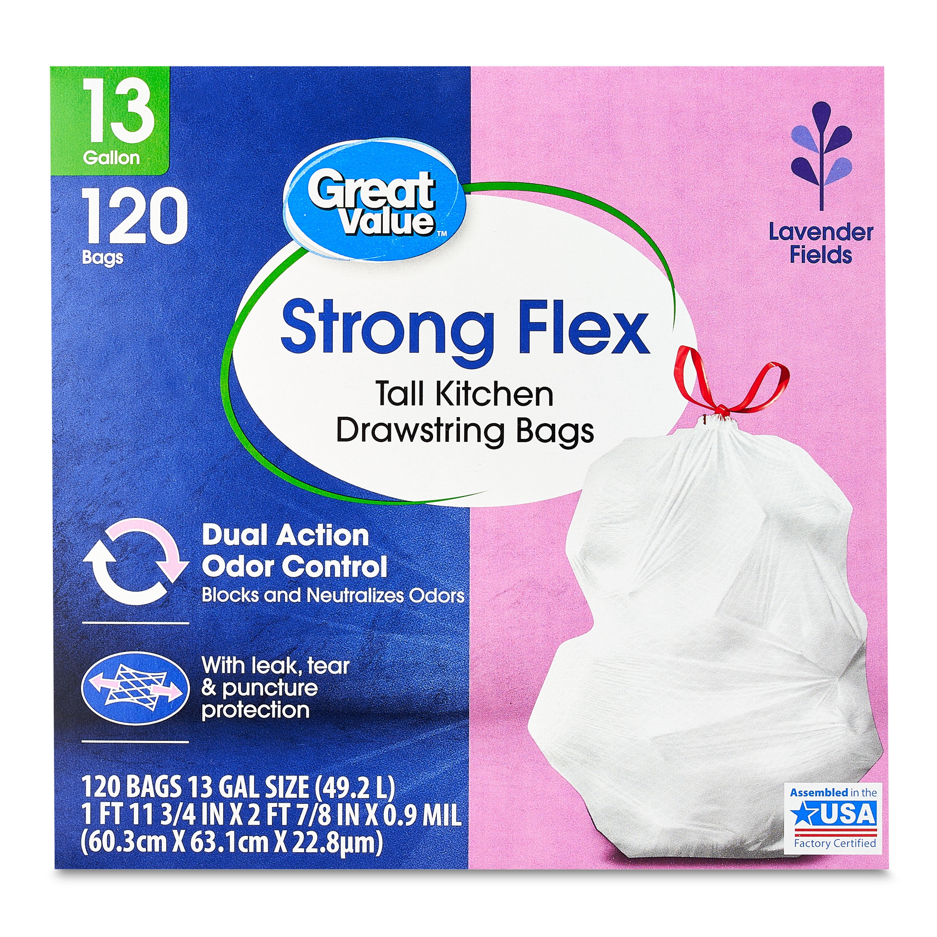 Great Value Strong Flex 13-Gallon Drawstring Tall Kitchen Trash Bags ...