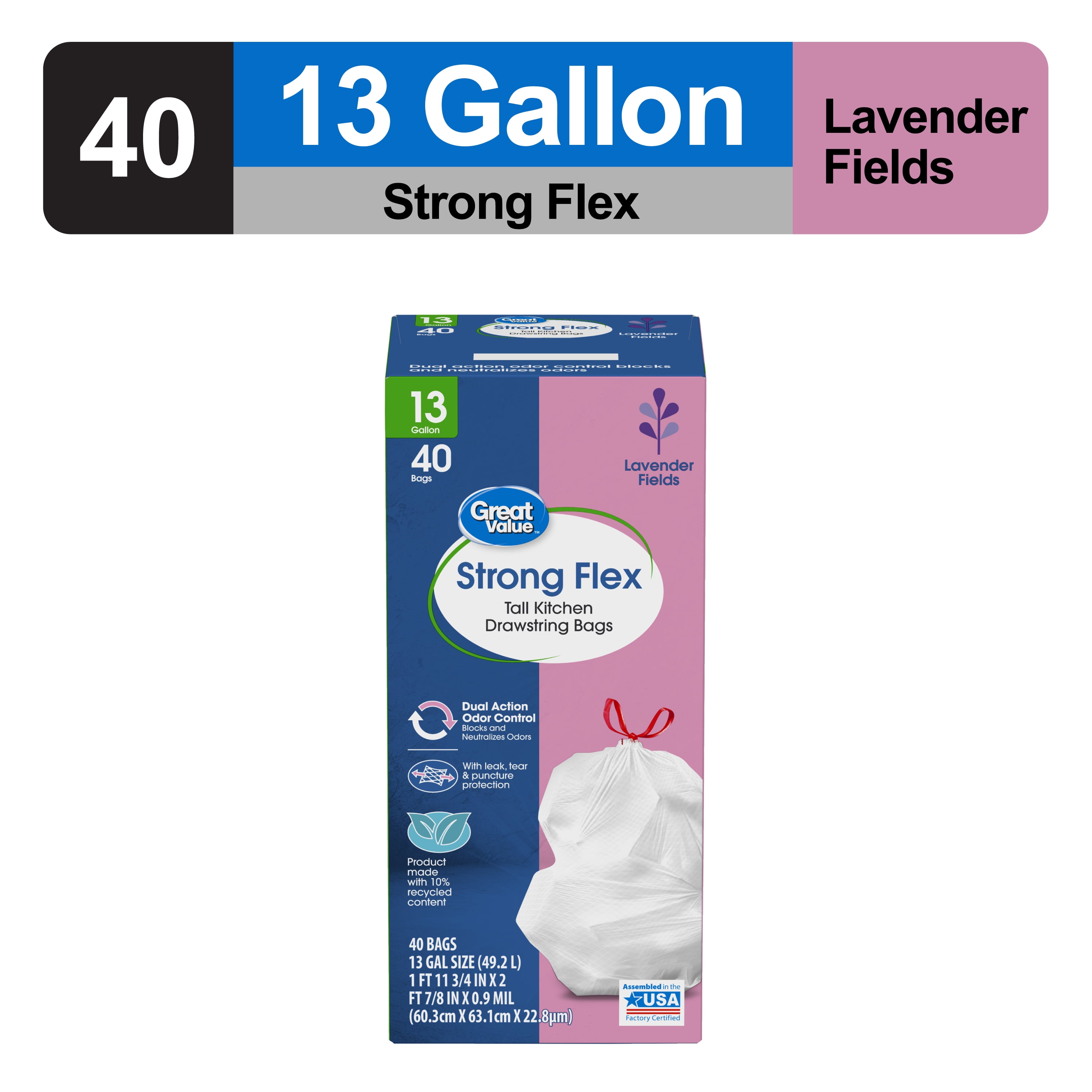 Great Value Strong Flex 13-Gallon Drawstring Tall Kitchen Trash Bags ...
