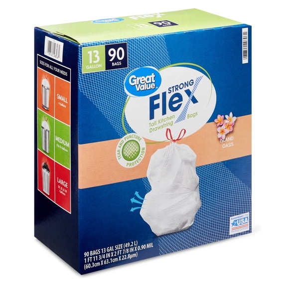 Great Value Strong Flex Tall Kitchen Drawstring Trash Bags