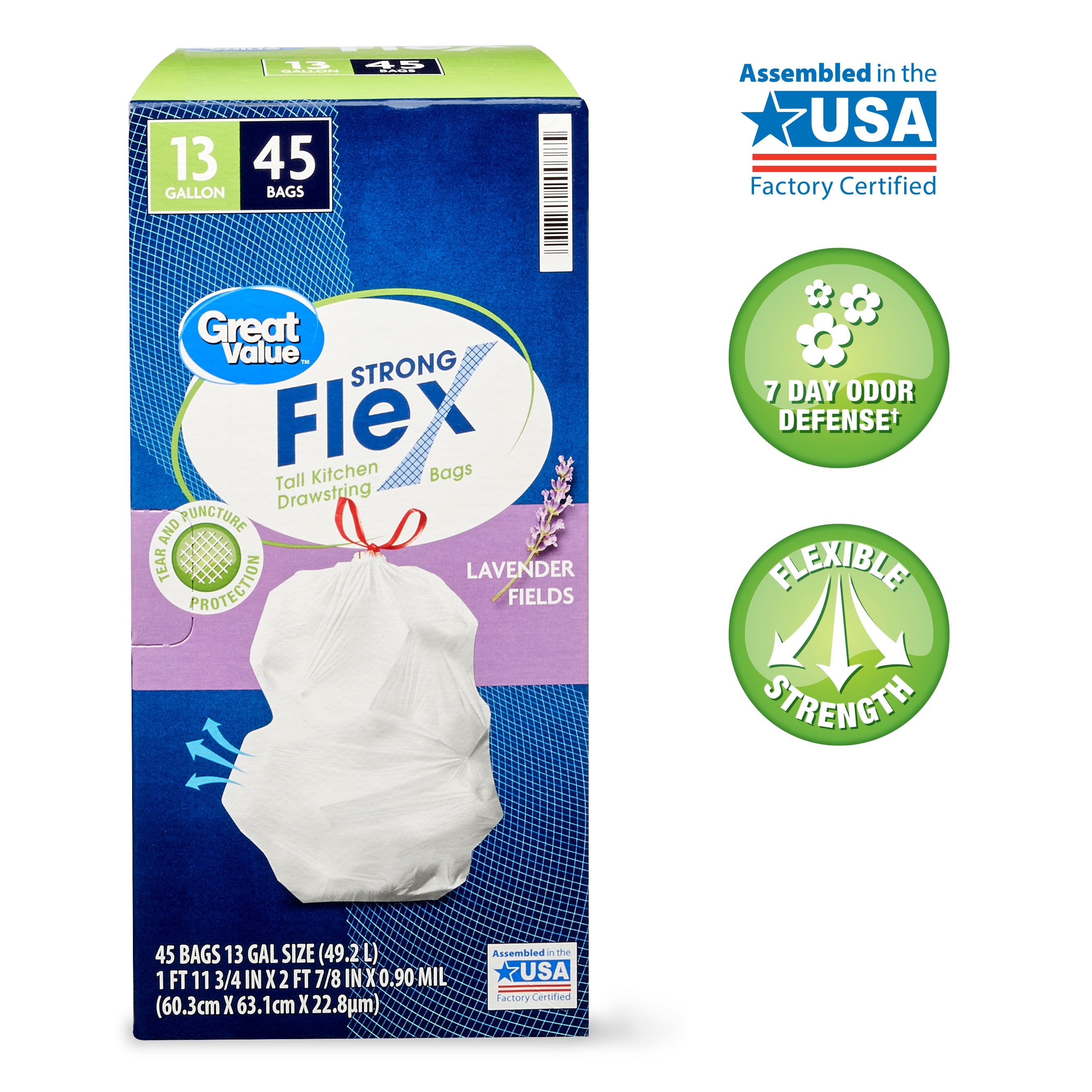 Great Value Strong Flex Tall Kitchen Drawstring Trash Bags, Lavender ...