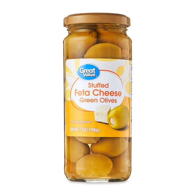 Great Value Feta Cheese Green Olives, 7oz Jar for Breakroom - Walmart ...