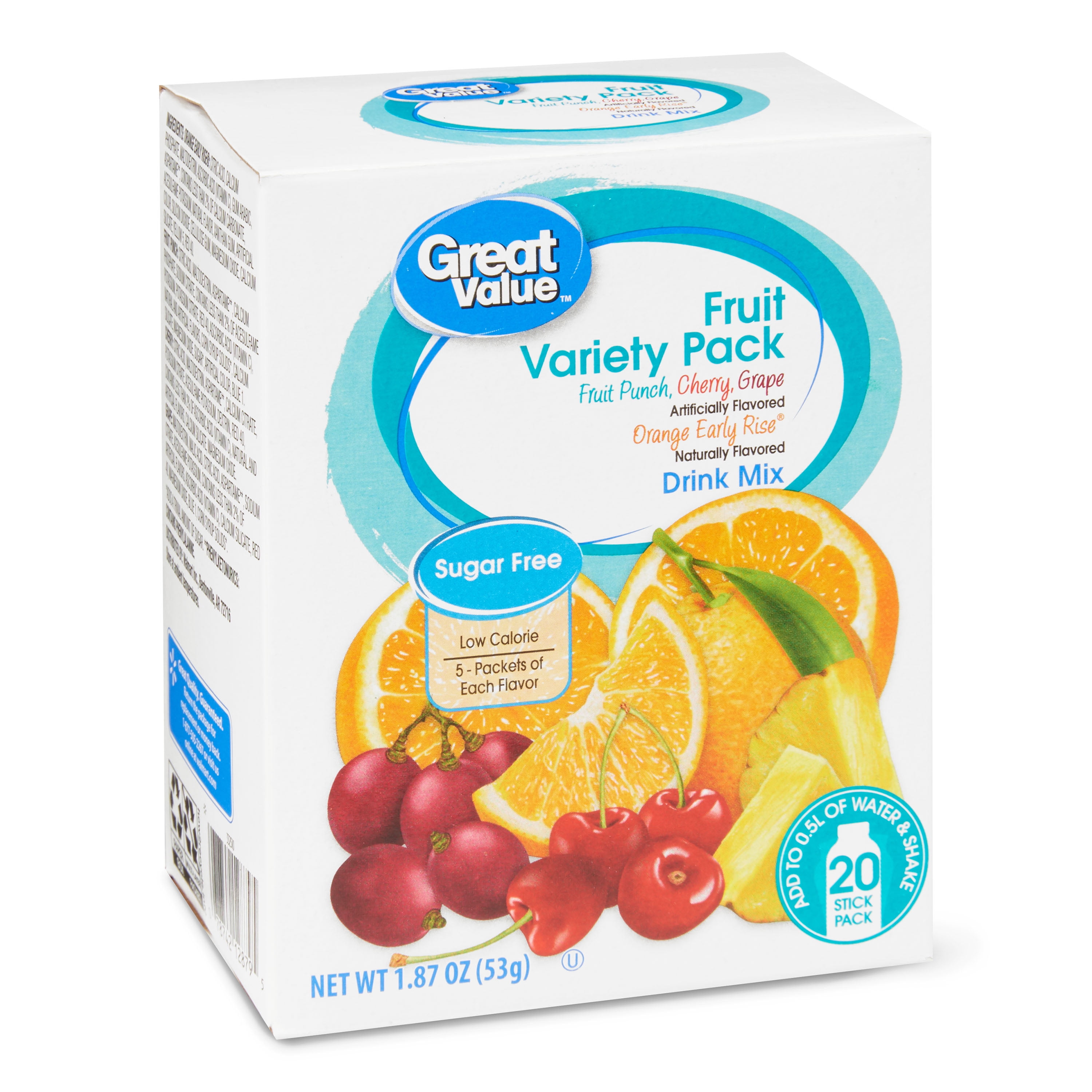 Great Value Sugar-Free Assorted Fruit Drink Mix Variety Pack, 1.87 oz ...