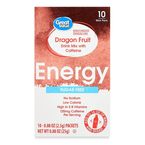 Great Value Dragon Fruit Energy Drink Mix, 10 Packets, 120mg Caffeine ...