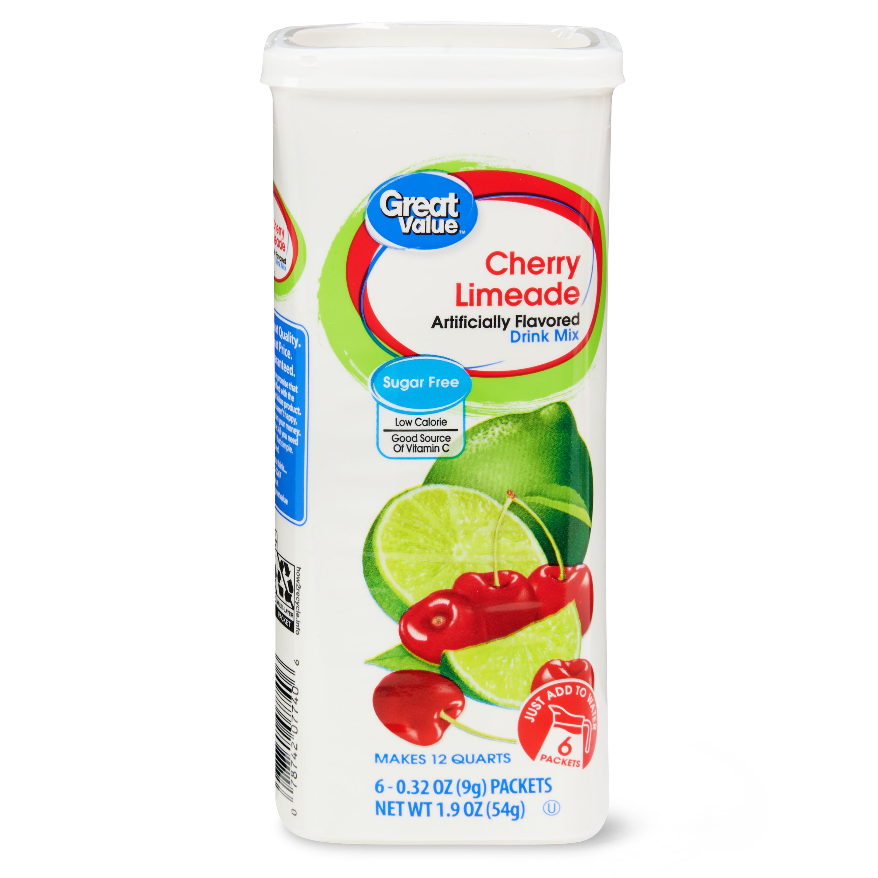 Great Value Sugar-Free Drink Mix, Cherry Limeade, 0.32 oz, 6 Count ...