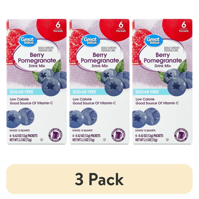 (3 pack) Great Value Sugar-Free Drink Mix Powder, Berry Pomegranate, 0. ...