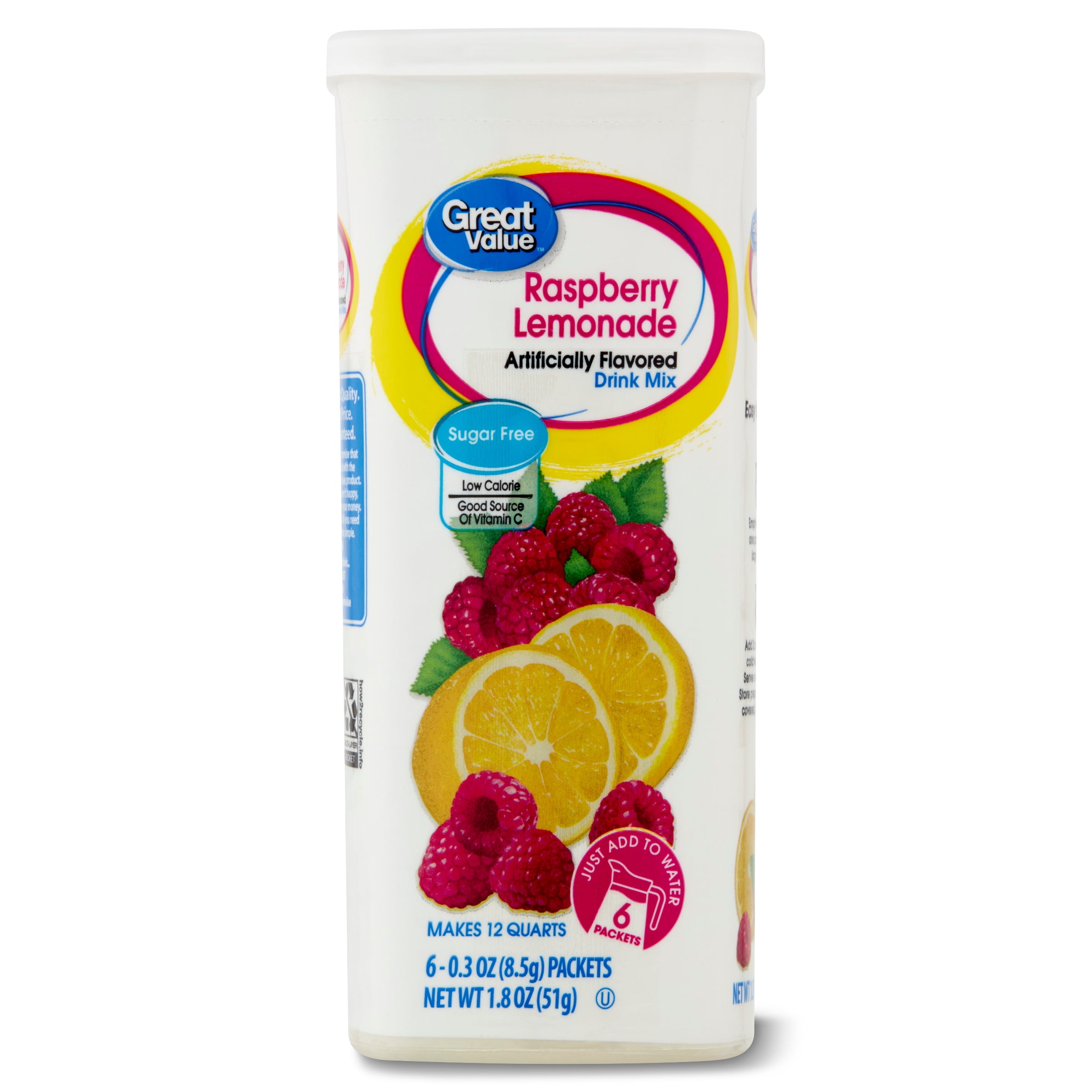 Great Value Sugar-Free Drink Mix Raspberry Lemonade, 0.3 oz, 6 Count ...