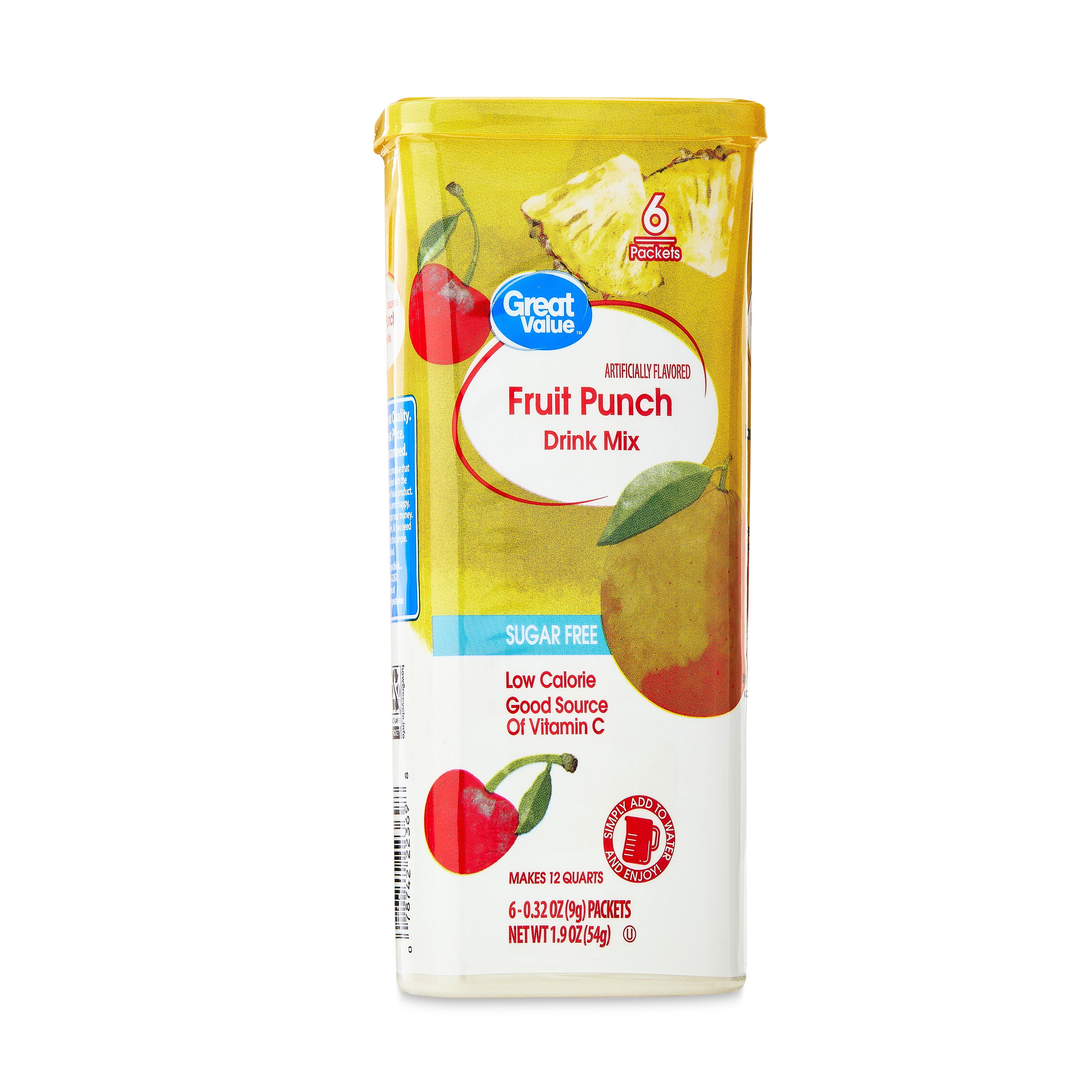 Great Value Sugar-Free Fruit Punch Drink Mix Powder, 1.9 oz, 6 Count ...