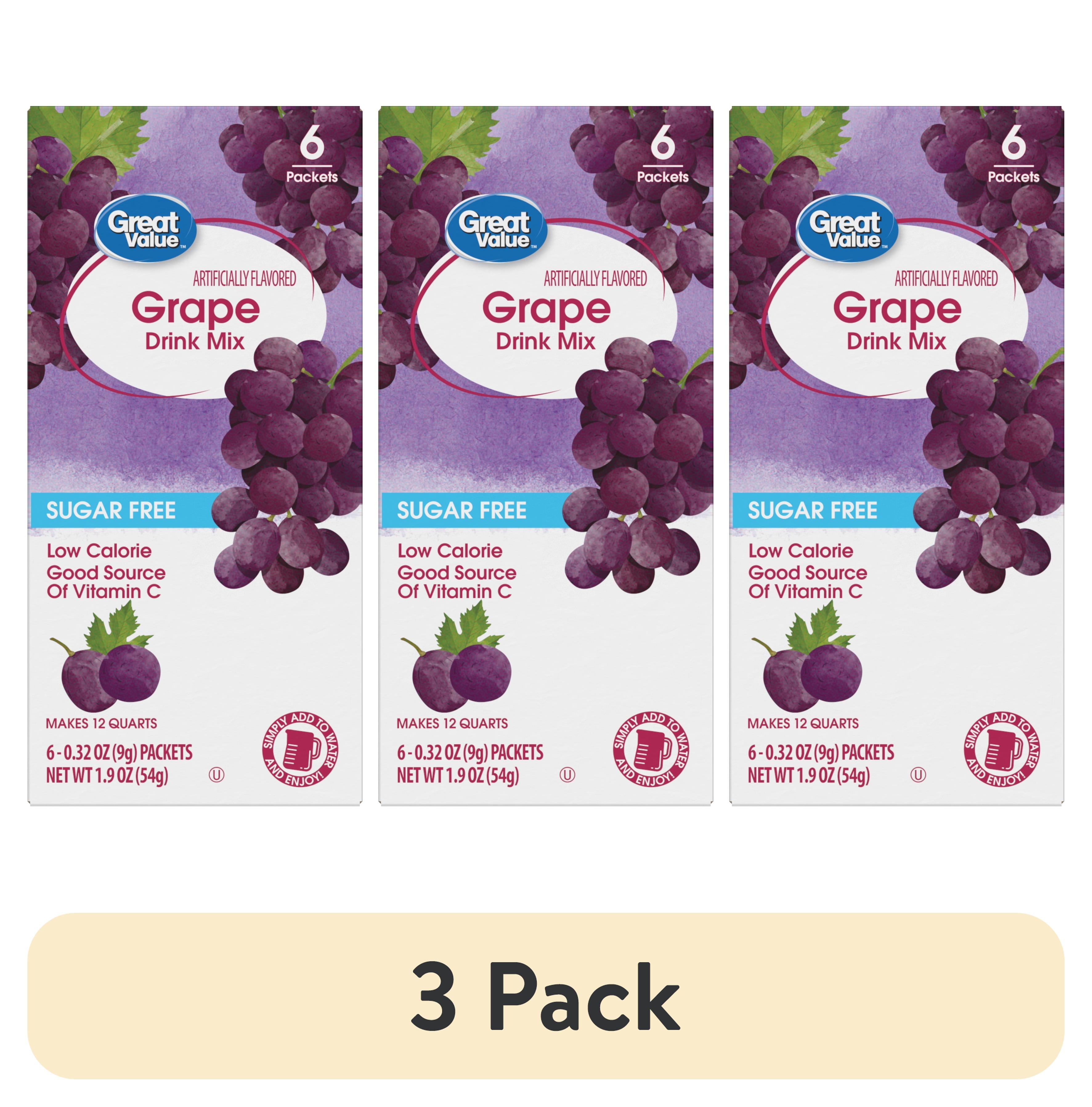 (3 pack) Great Value Sugar-Free Grape Drink Mix Powder, 1.9 oz, 6 Count ...