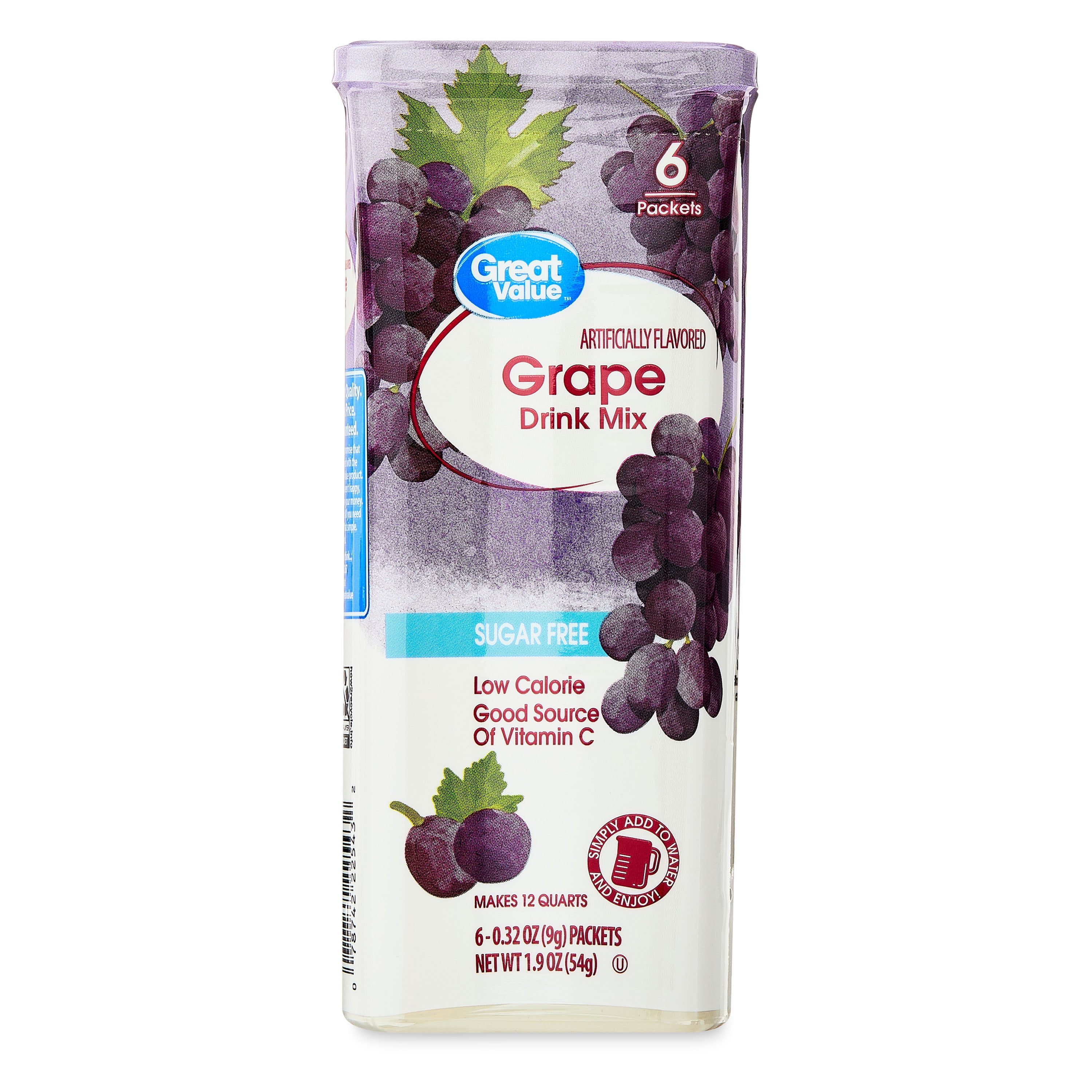 Great Value Sugar-Free Grape Powdered Drink Mix, 0.32 oz, 6 Packets ...