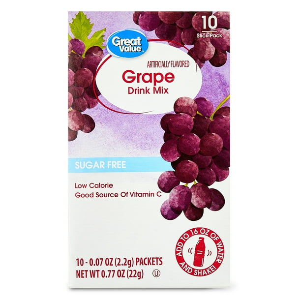 Great Value Sugar-Free Grape Powdered Drink Mix, 0.77 oz, 10 Packets ...