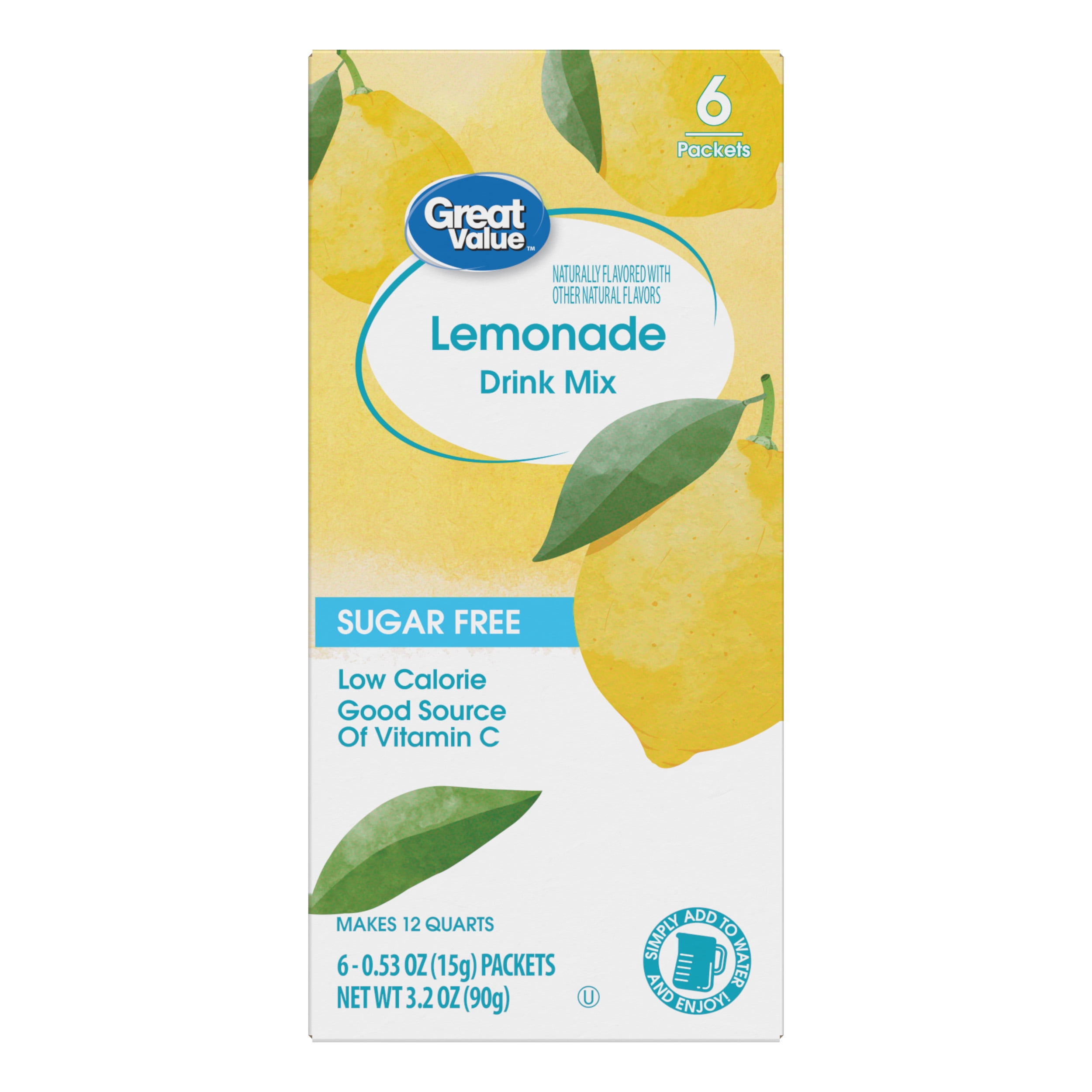 Great Value Sugar-Free Lemonade Drink Mix Powder, 0.53 oz, 6 Count ...