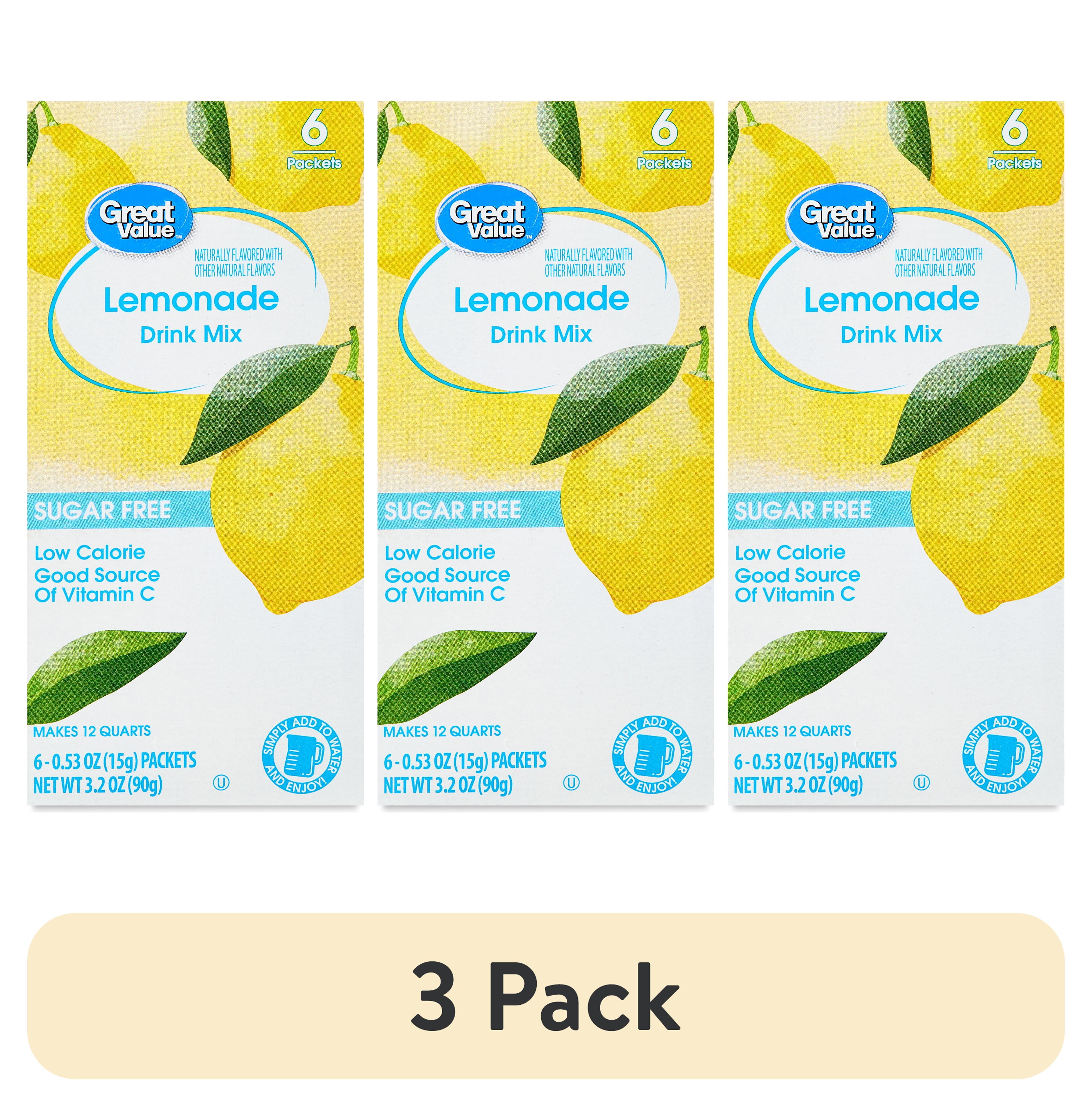 (3 pack) Great Value Sugar-Free Lemonade Drink Mix Powder, 0.53 oz, 6 ...