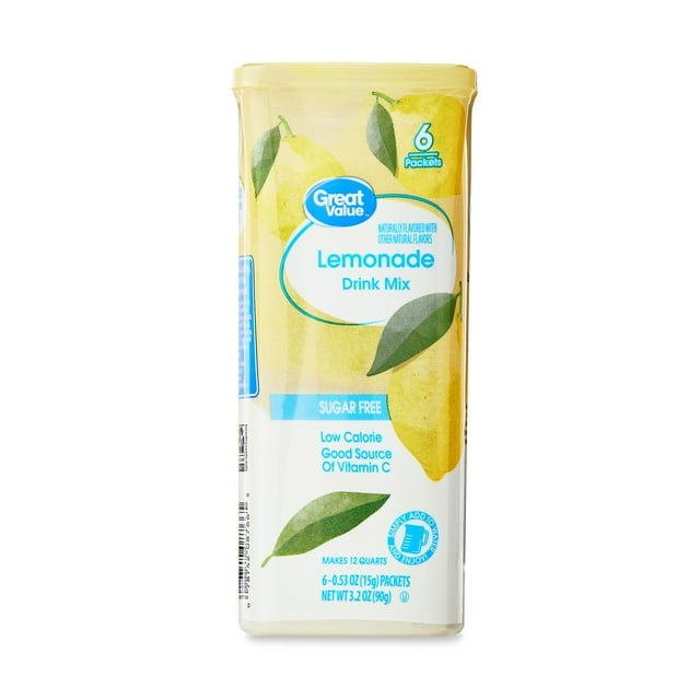 Great Value Sugar-Free Lemonade Drink Mix Powder, 0.53 oz, 6 Count ...