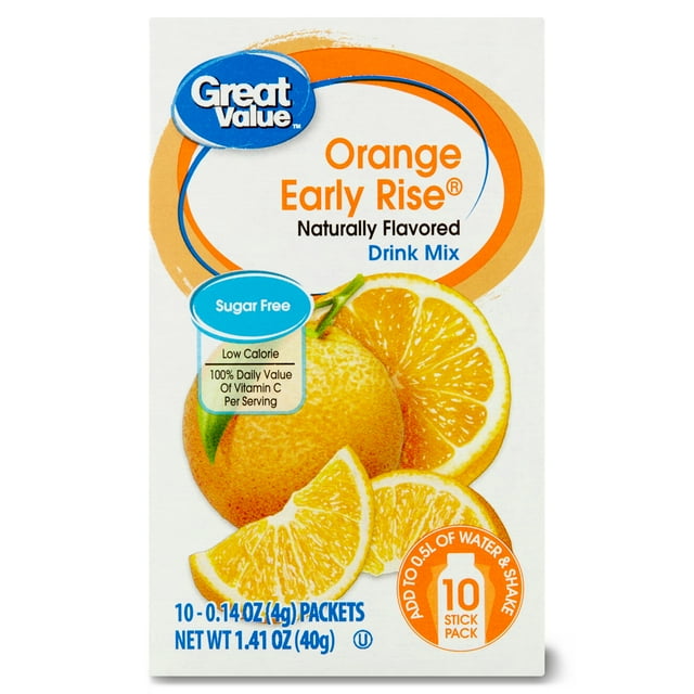 Great Value Sugar-Free Orange Early Rise Drink Mix, 0.14 oz, 10 Ct ...