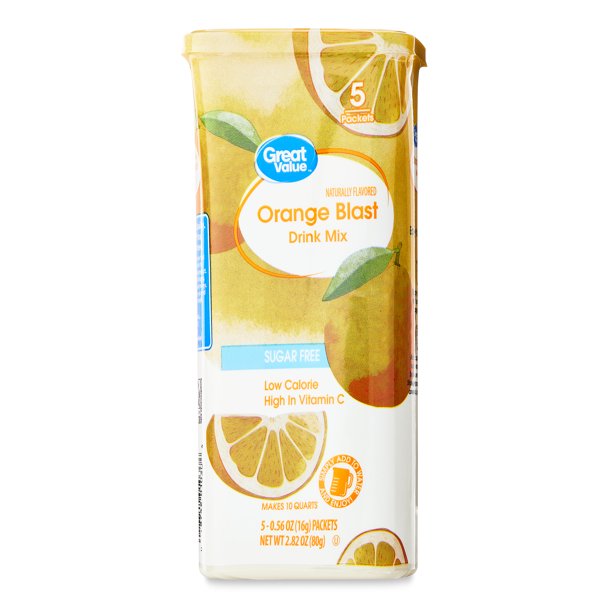 Great Value Sugar-Free Orange Blast Drink Mix Powder, 0.56 oz, 5 Count ...