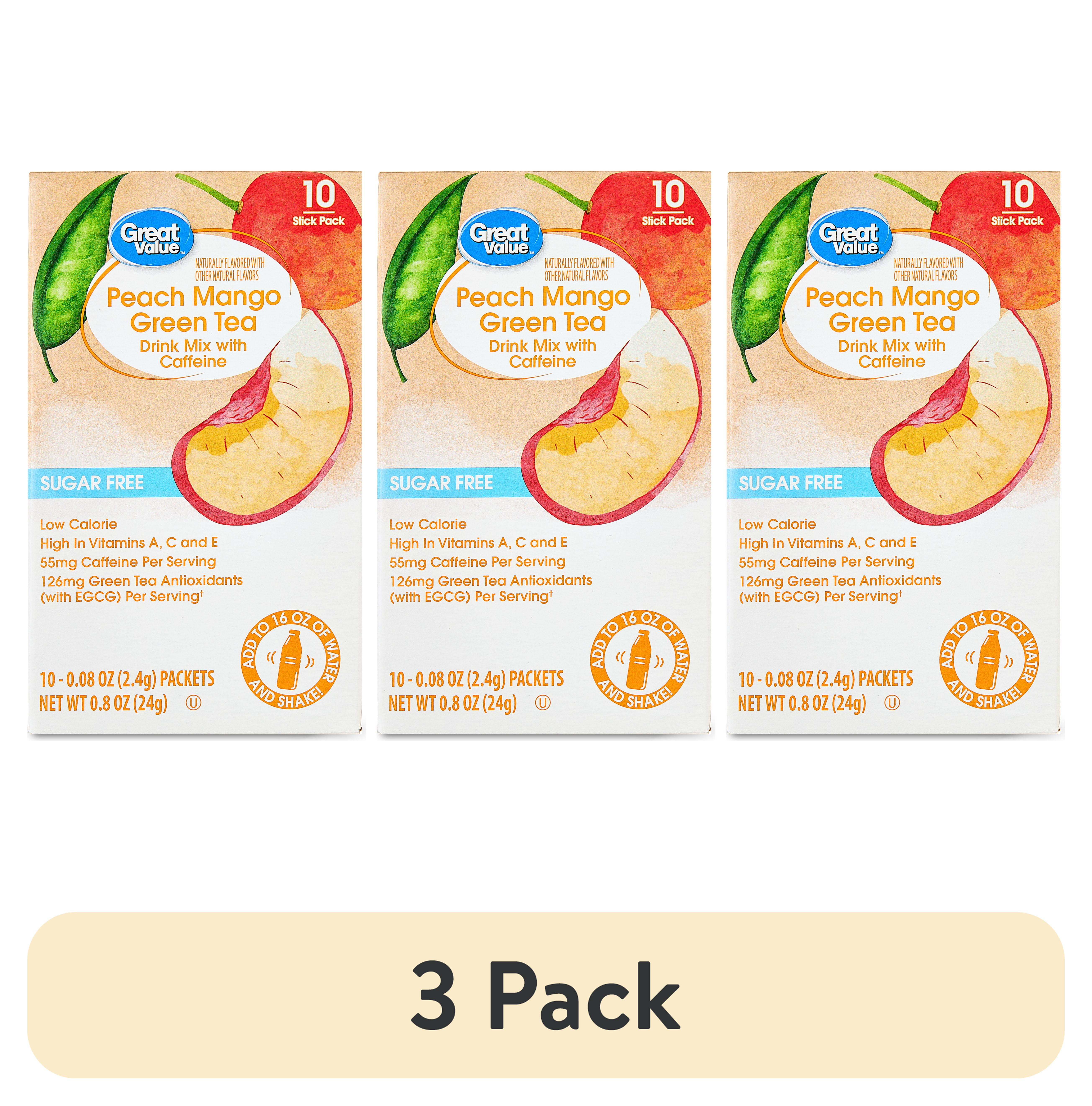 (3 pack) Great Value Sugar-Free Peach Mango Green Tea Powdered Drink ...
