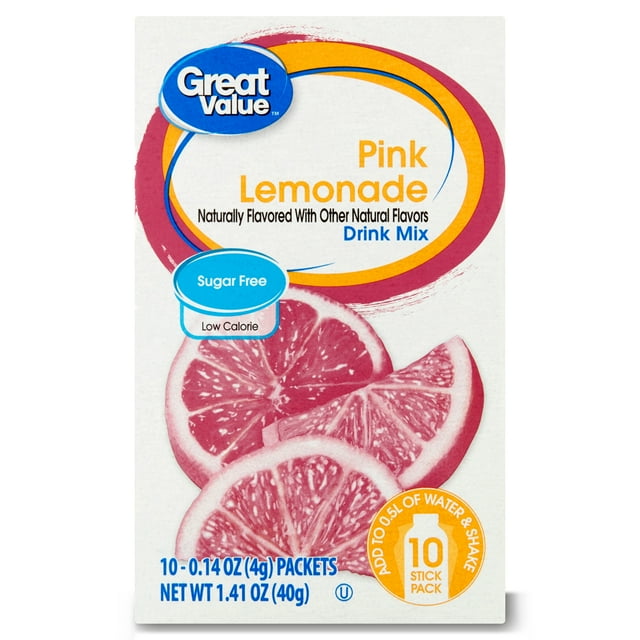 Great Value Sugar-Free Pink Lemonade Drink Mix, 0.14 oz, 10 Count ...