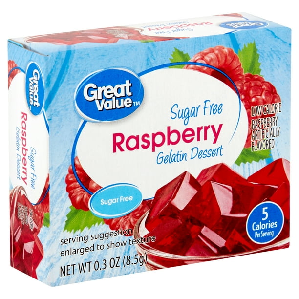 Great Value Sugar Free Raspberry Gelatin Dessert, 0.3 oz, with 4 ...