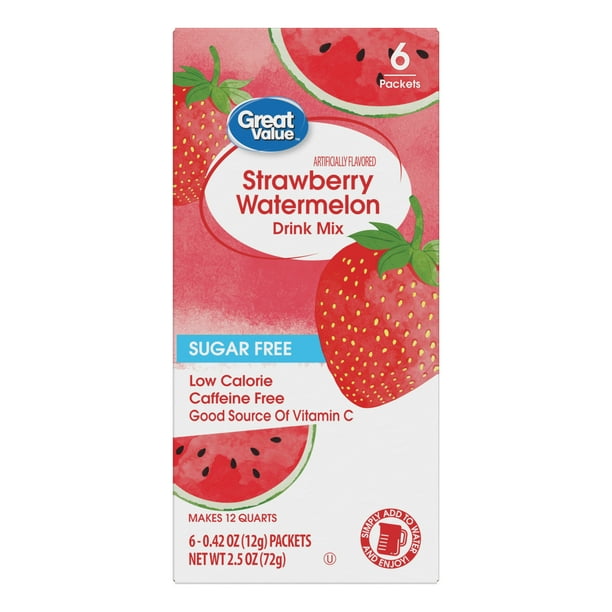 Great Value Sugar-Free Strawberry Watermelon Powdered Drink Mix, 0.42 ...