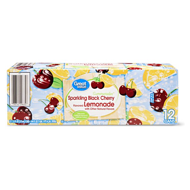 Great Value Summerlades Sparkling Black Cherry Lemonade, 12 fl oz, 12 ...