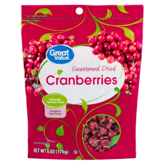 Great Value Sweetened Dried Cranberries 6 oz, Fiber-Rich Healthy Snack ...