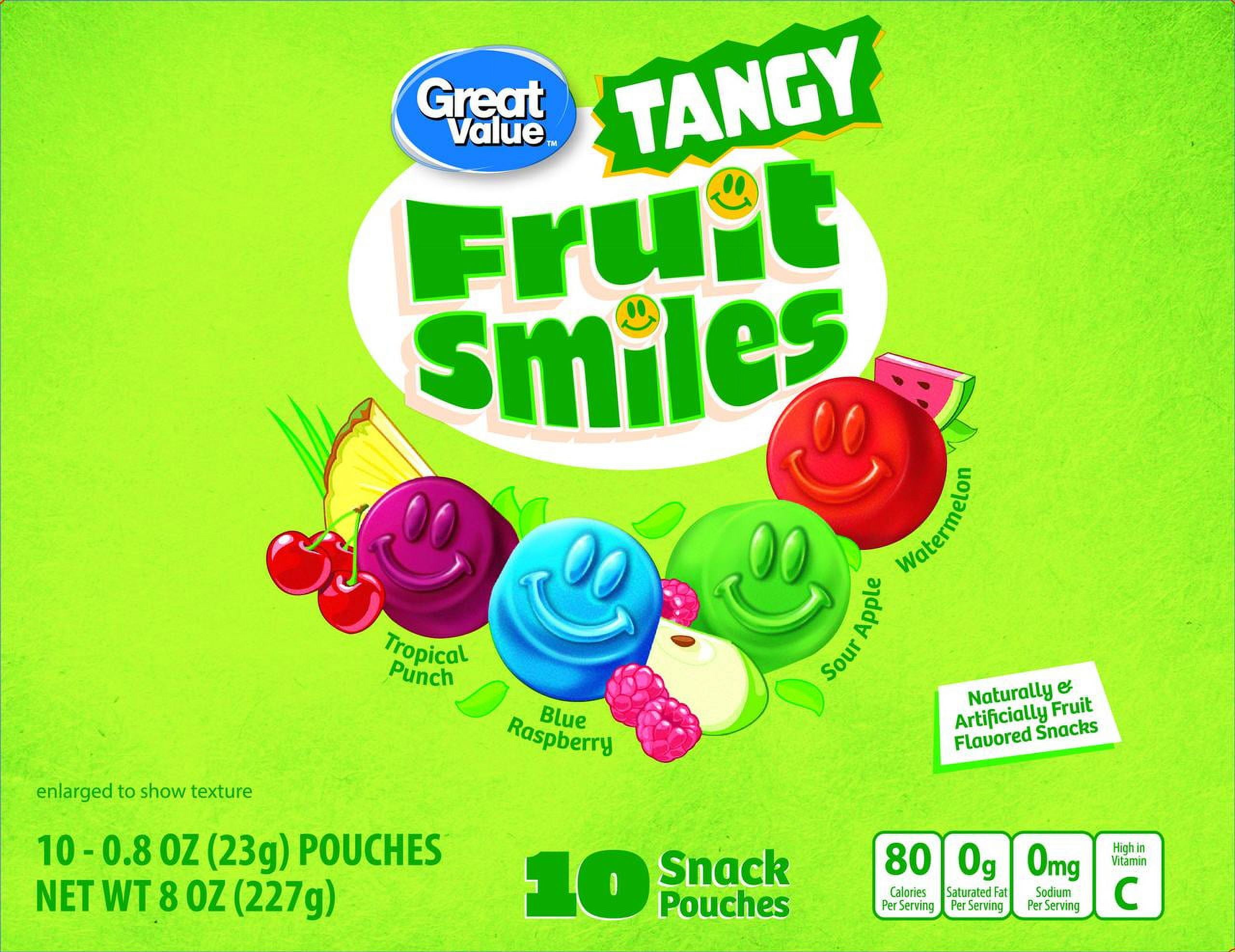 Great Value Tangy Fruit Smiles Pack of 10, Fruit Snacks with Vitamin C ...