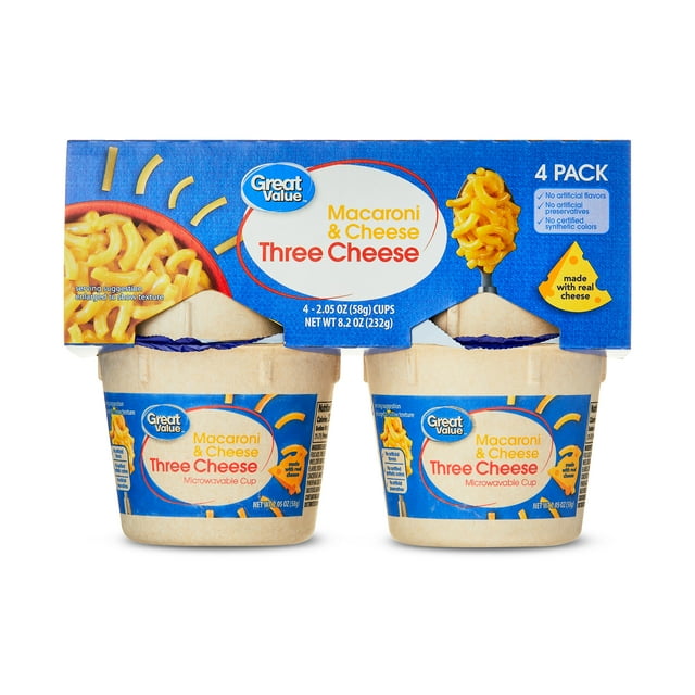 Great Value Three Cheese Macaroni & Cheese, 2.05 oz, 4 Count (Shelf ...