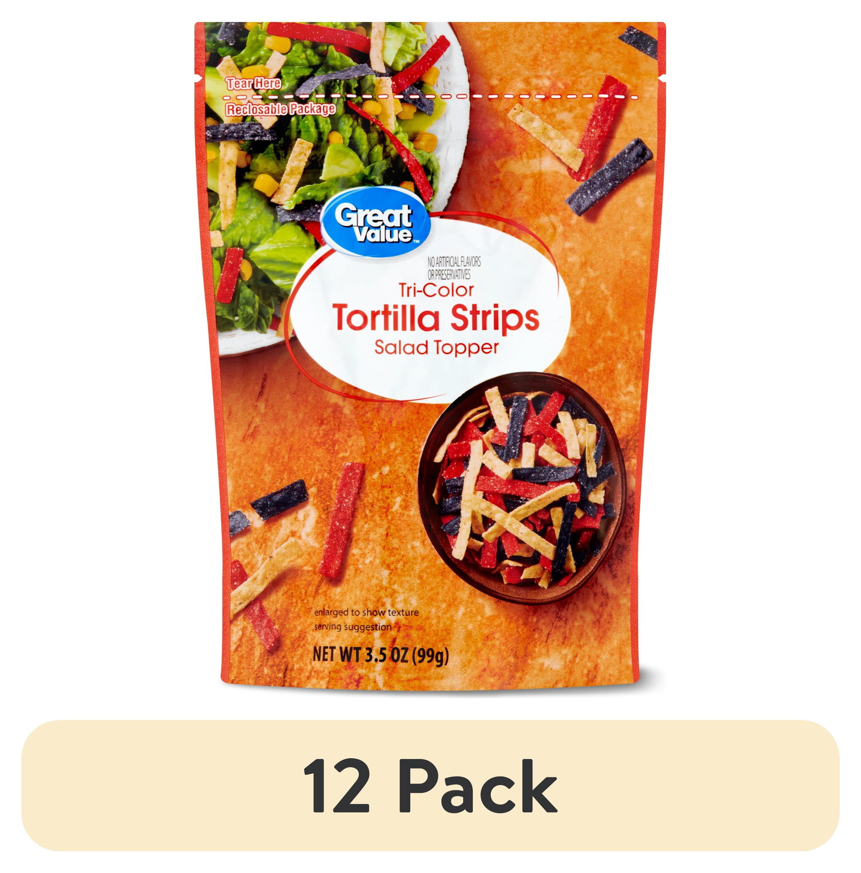 (12 pack) Great Value Tri-Color Tortilla Strips Salad Topping, 3.5 oz ...