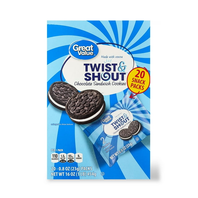 Great Value Twist & Shout Chocolate Sandwich Cookies Snack Packs, Shelf ...