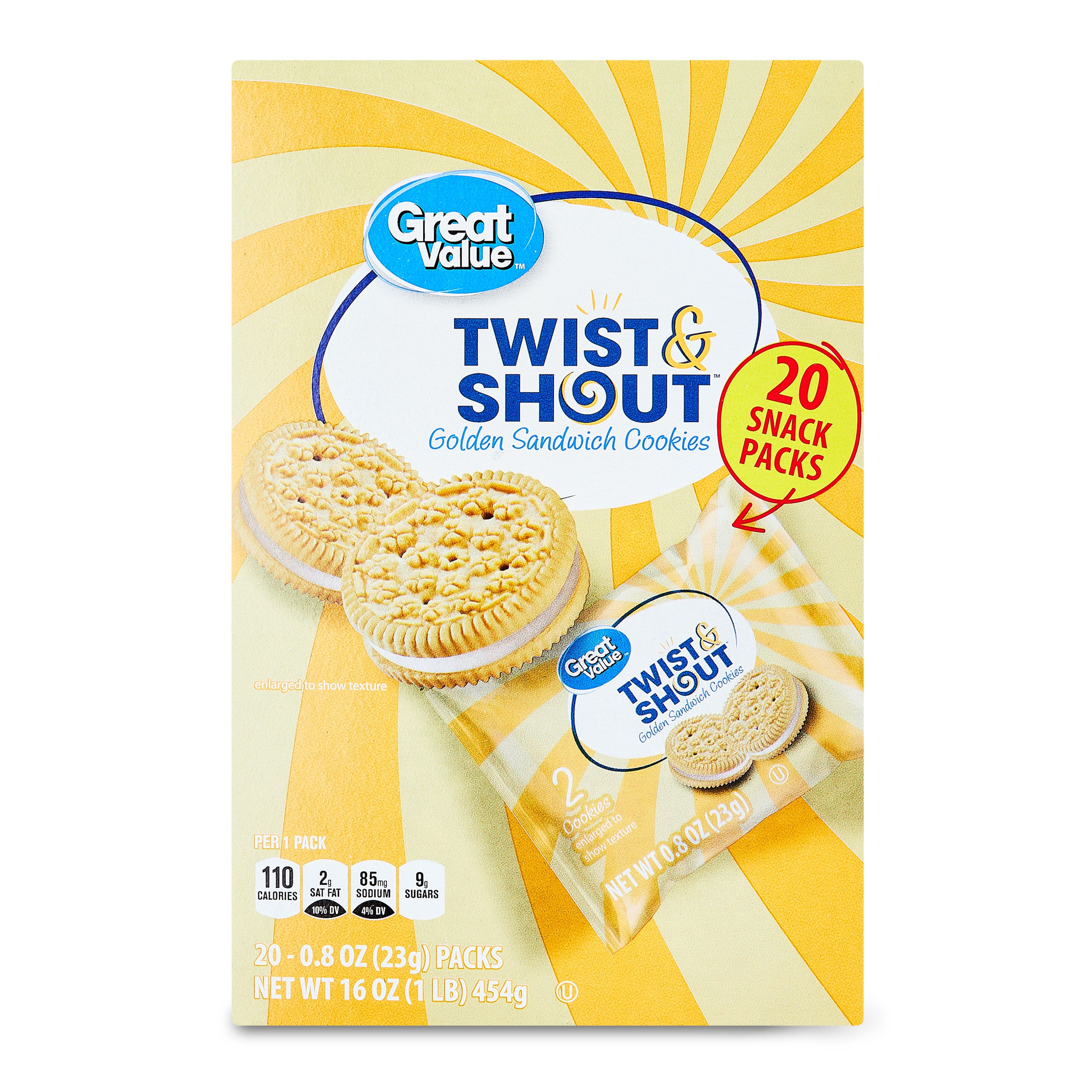 Great Value Twist & Shout Golden Sandwich Cookies Snack Pack, 0.8 oz ...
