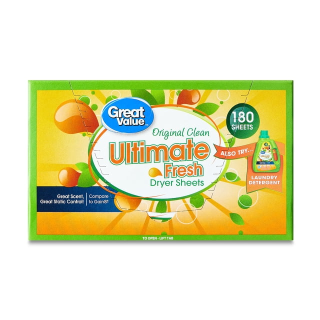 Great Value Ultimate Fresh Dryer Sheets, Original Clean, 180 Count ...